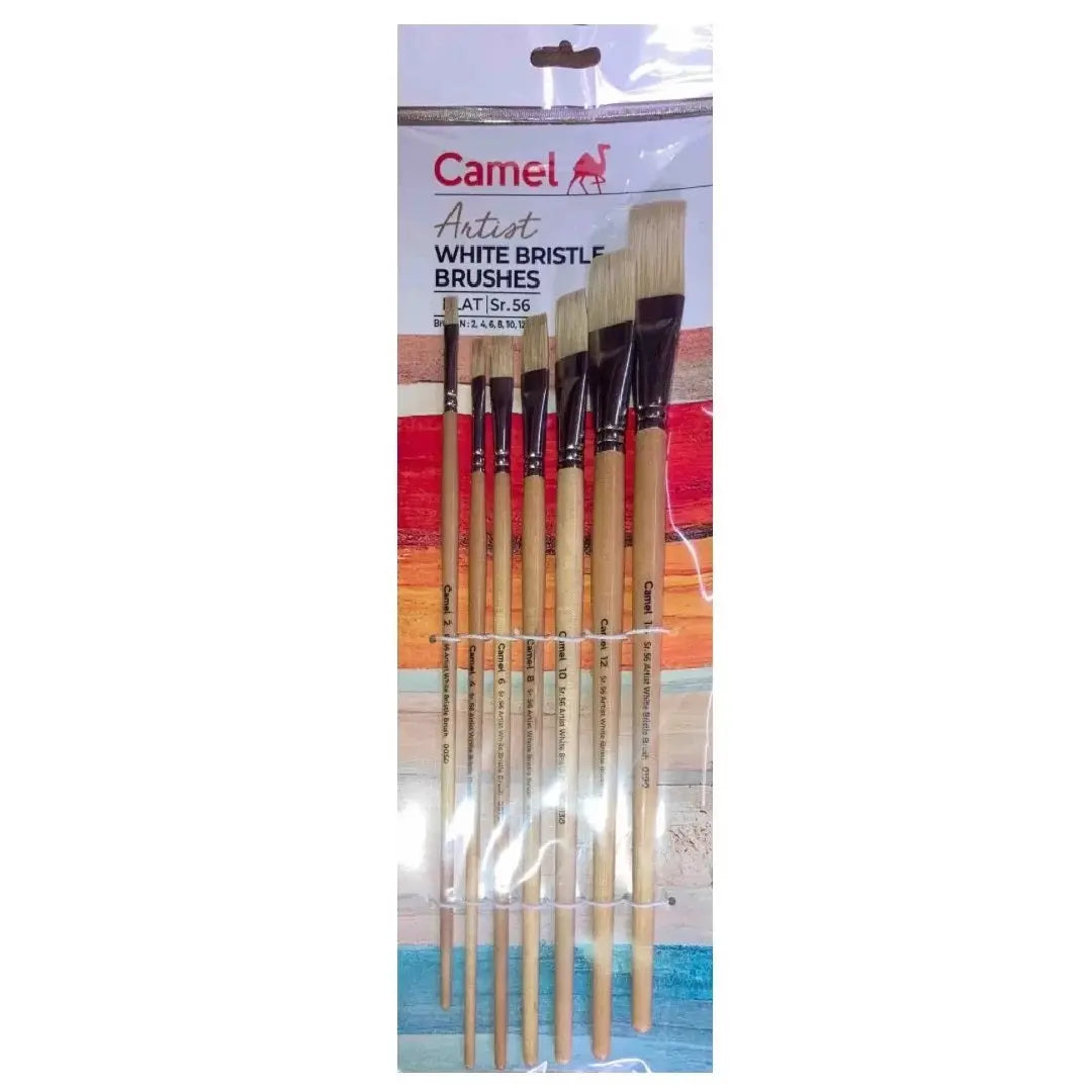 Camlin Brushes Series 56 White Bristles Flat Brush Set